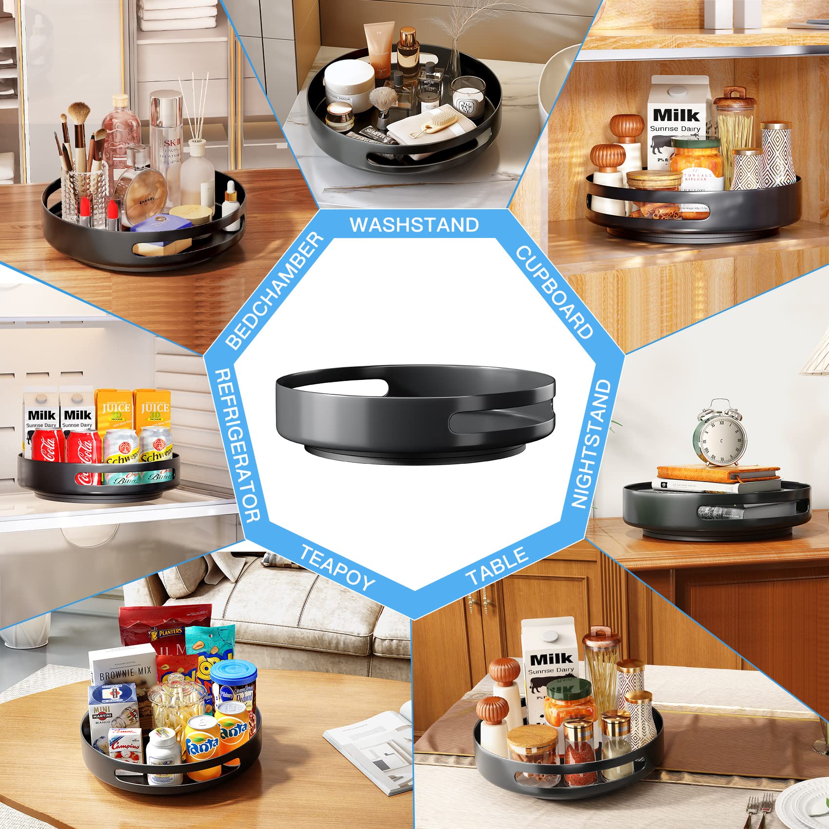 Spice Rack 2 Tier Lazy Susan Turntable, Height Adjustable Metal Rotating Organizer for Cabinet Pantry Kitchen Countertop Cupboard (10 inches-2 Tier Black 10'')