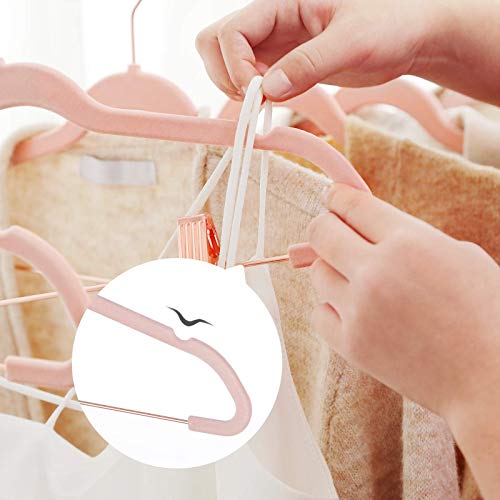 SONGMICS 24 Pack Pants Hangers, 16.7 Inch Coat Hangers with Rose Gold Colored Movable Clips, Heavy-Duty, Non-Slip, Space-Saving, for Pants, Skirts, Dresses, Light Pink UCRF14PK24