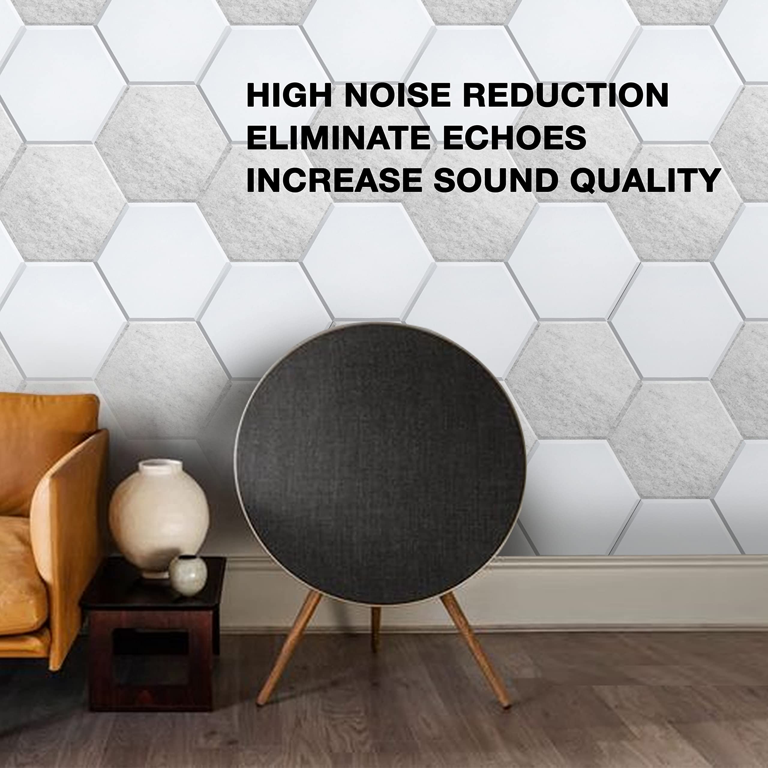 Sonic Acoustics 12 Pack Hexagon Acoustic Panels, 14" X 12" X 0.4" High Density Sound Absorbing Panels Sound Proof Insulation Beveled Edge Studio Treatment Tiles (White)