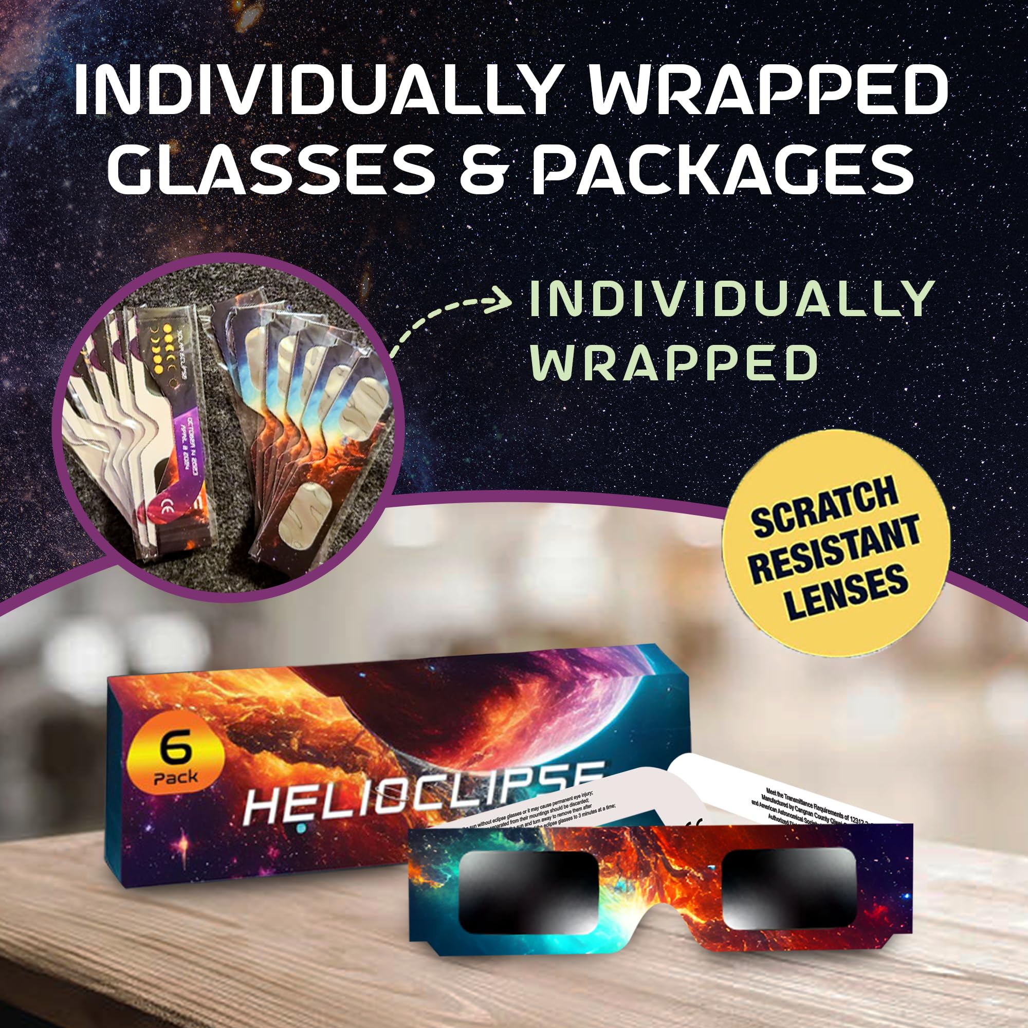 Solar Eclipse Glasses AAS Approved 2024 - [6 Pack] Trusted for Direct Solar Eclipse Viewing - ISO 12312-2 & CE Certified