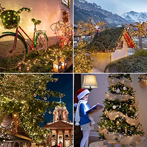 WATERGLIDE 50 LED Outdoor Christmas Lights, 16 FT Battery Operated Mini String Lights with 8 Modes & Timer, Xmas Tree Lights Waterproof for Patio Garden Party Wedding Holiday Decor, Warm White