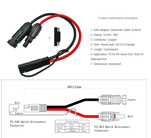 Solar Panel Extension Cable,10AWG SAE PV Extension Cable to Solar Panels with SAE to SAE Polarity Reverse Adapters, 11.81inch (LUSZDDBAOLU-216201)