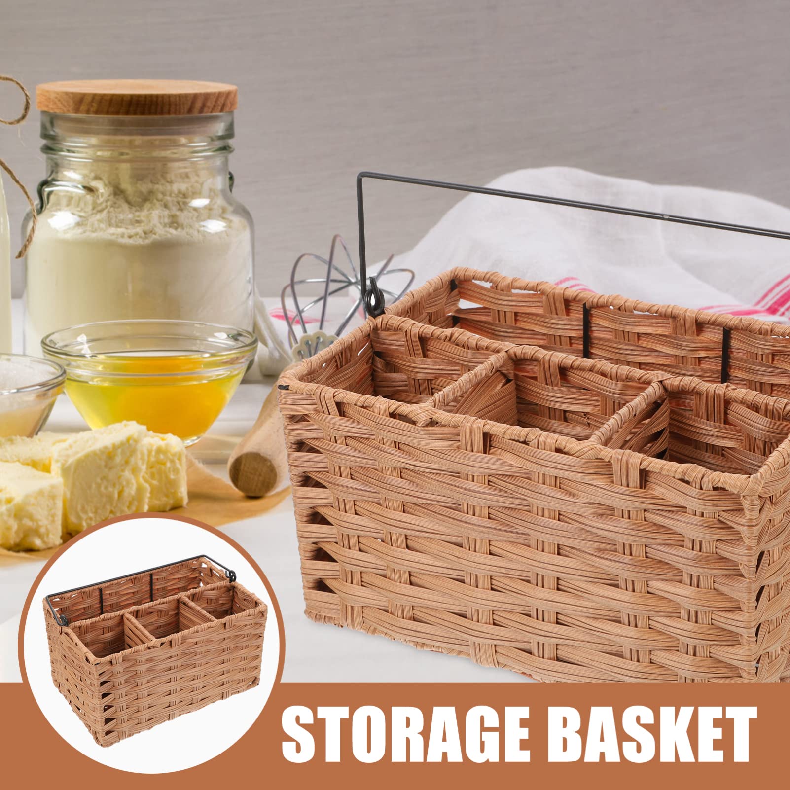 Zerodeko Utensil Basket Utensil Holder Cutlery Storage Basket Make up Iron Woven Basket Cutlery Holder Seagrass Baskets