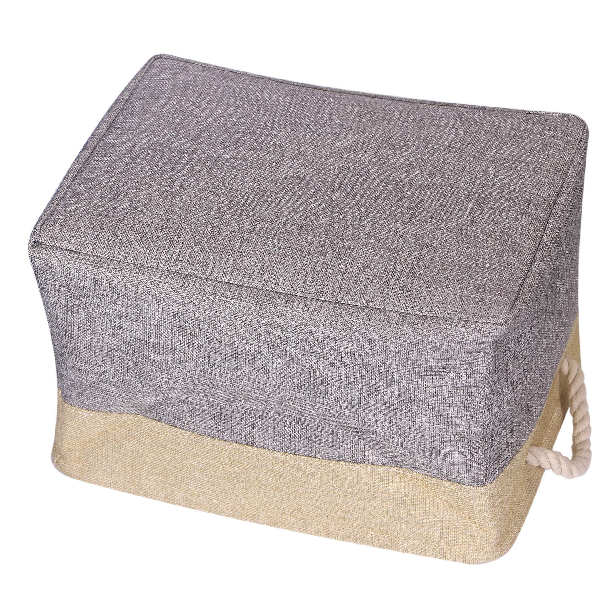 TENABORT Set of 4 Large Storage Basket Bin, Foldable Storage Cube Box Canvas Fabric Collapsible Organizer with Handles for Closet Home Office Clothes Shelf Nursery, Grey and Beige