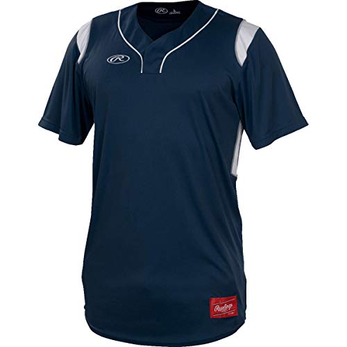 Rawlings Men's Game/Practice Hidden Button Baseball Jersey, Navy, X-Large