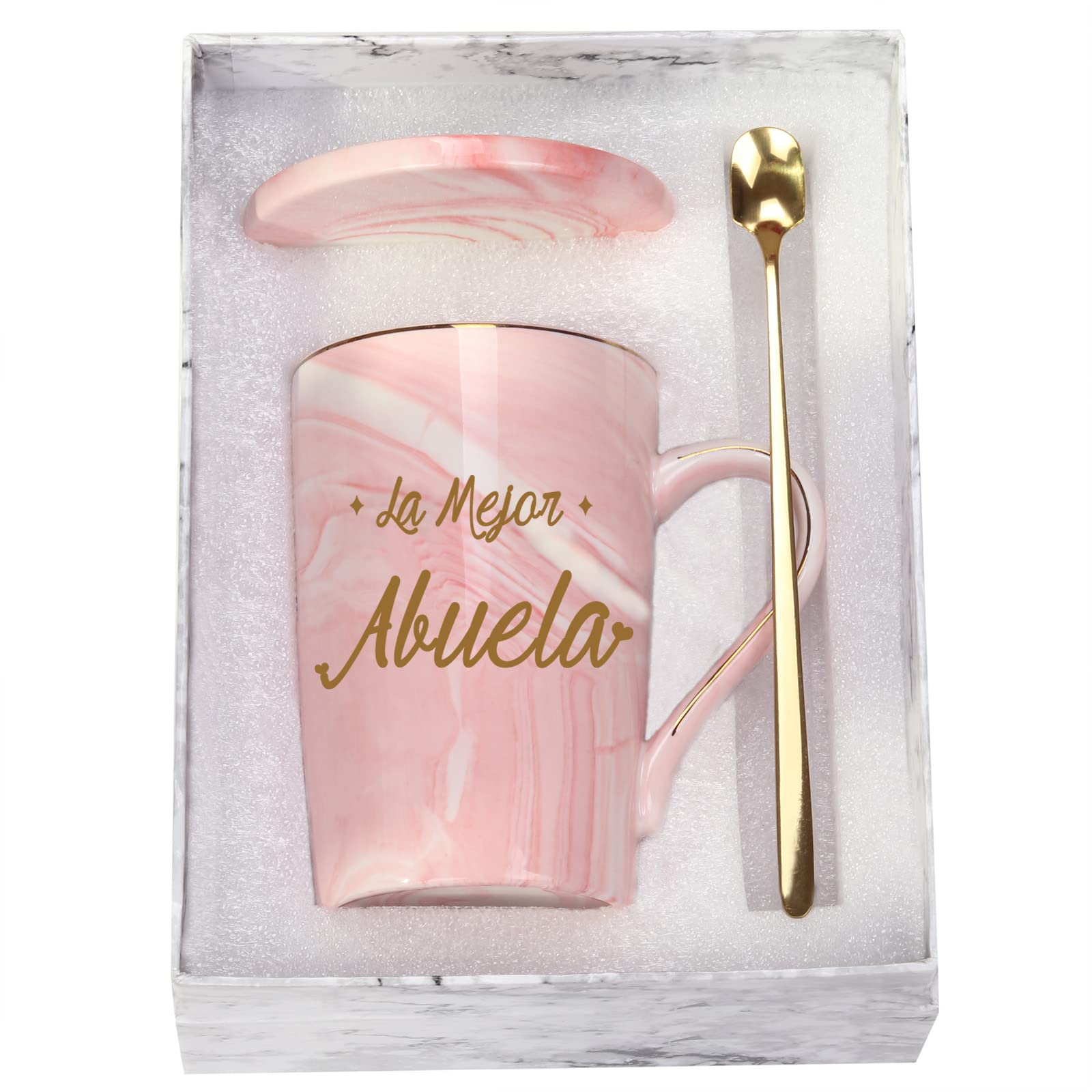 WENSSY La Mejor Abuela Mug, La Mejor Abuela Gifts, Abuela Gifts In Spanish, Birthday Mothers Day Gifts for Grandma from Granddaughter Grandkis Grandson 14 Ounce Pink with Gift Box