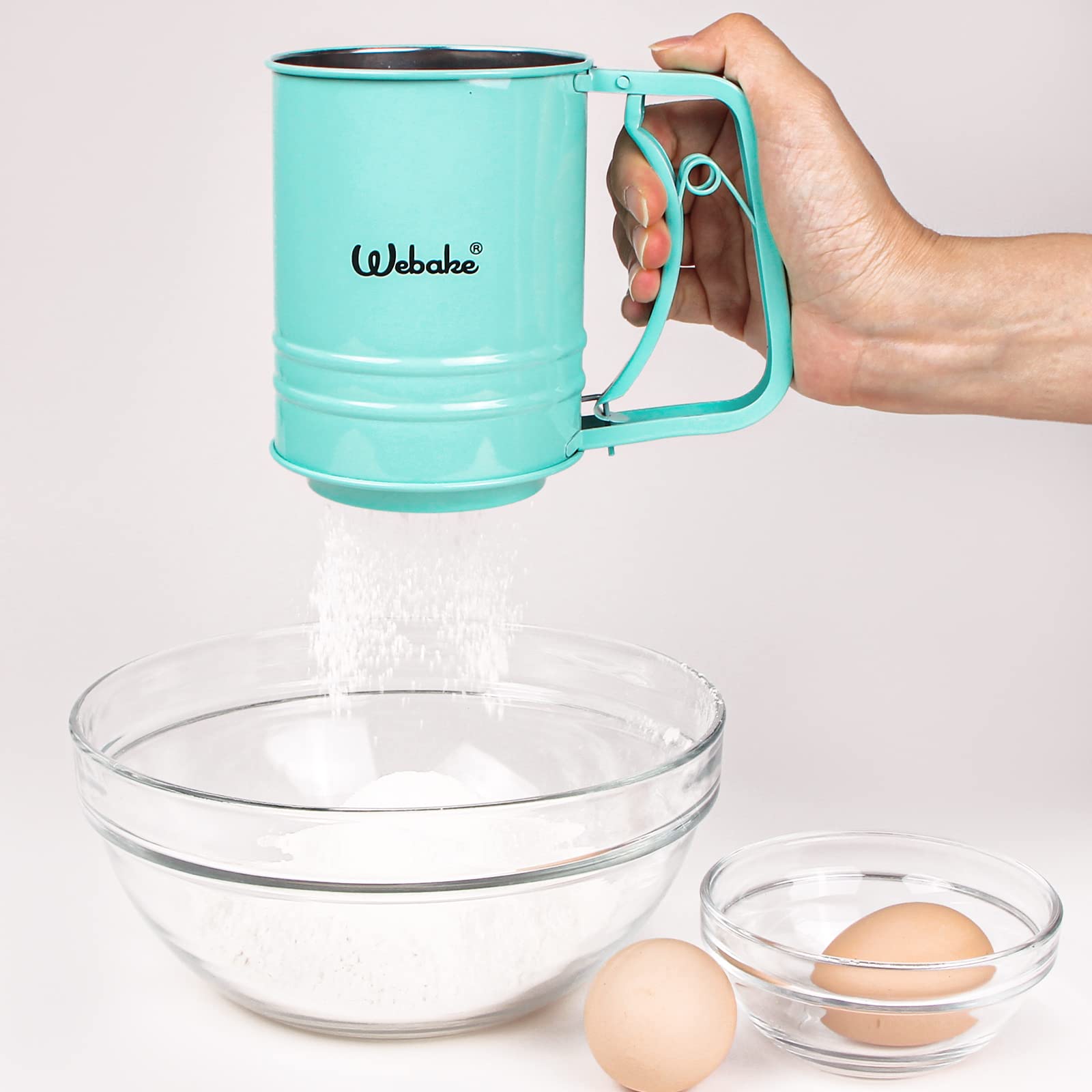 Webake Flour Sifter for Baking Stainless Steel One-handed Small Flour Sieve Kitchen Sifter Cocoa Powder Sieve Baking Supplies Stylish Green