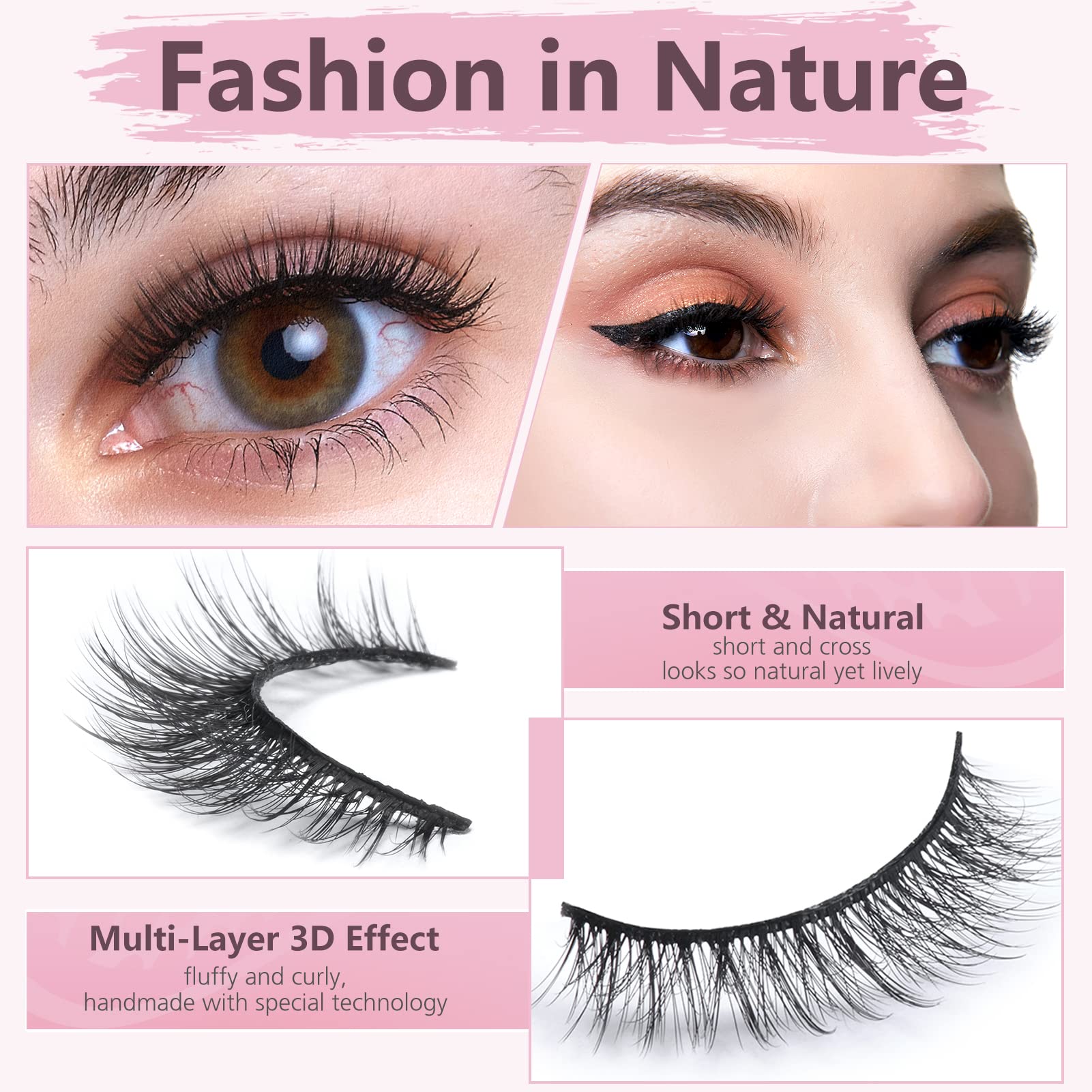 SONAFEEL False Lashes Natural Look Eye Lashes Pack Short Natural Eyelashes Wispy Strip Lashes Small Crisscross Daily Fake Eyelashes Reusable Faux 3d Mink Lashes PestaƱas Postizas Naturales