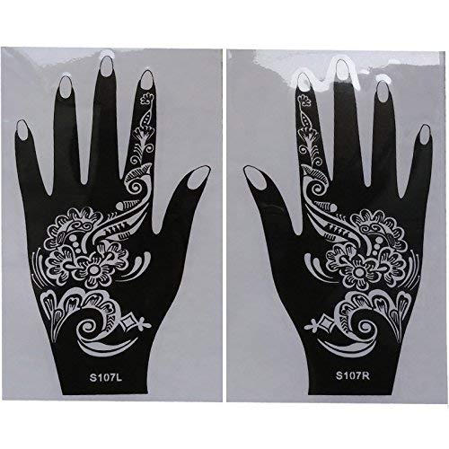 Xmasir 6 Sheets India Henna Tattoo Stencil Kit for Women Girl Hand Art Painting Temporary Tattoo Sticker Glitter Templates 7.87'' x 4''