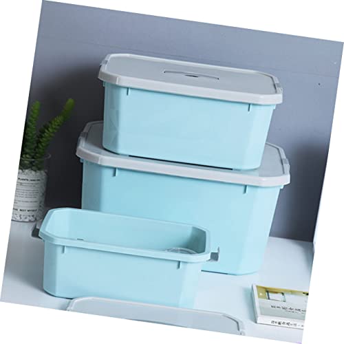 STOBAZA 2pcs box Clothes Baskets Latching Hinged For Laundry Office Stackable File Multi- Multifunctional Blue Storage Case Lid Organizing Size Bedding Pull Holder Container L Tote