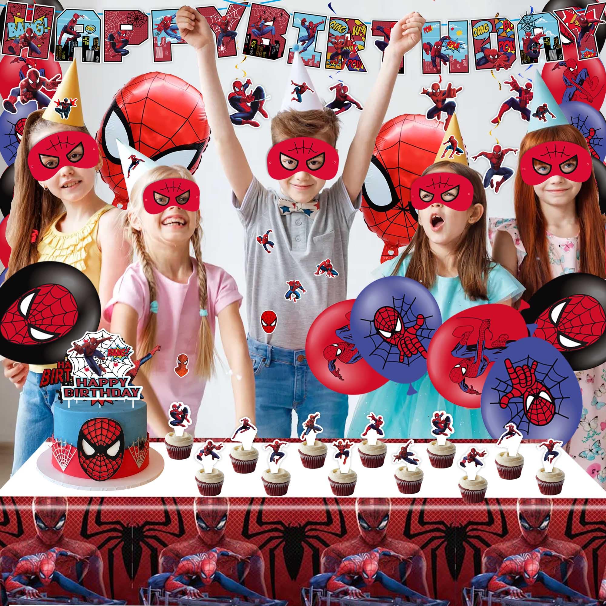 Spider Birthday Decorations, Spider Birthday Party Supplies Include Banner, Balloons, Spider Masks, Spider Stickers, Tablecloth and Backdrop for Girls Boys Birthday Party Decorations