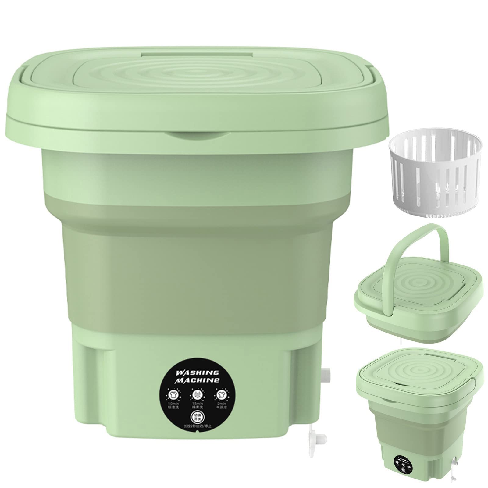 SamFansar 8L Large Capacity Portable Washing Machine, Foldable Mini Washing Machine with 3 Modes Deep Cleaning for Clothing, Underwear, Baby Clothes, Socks or Small Items Green US Plug