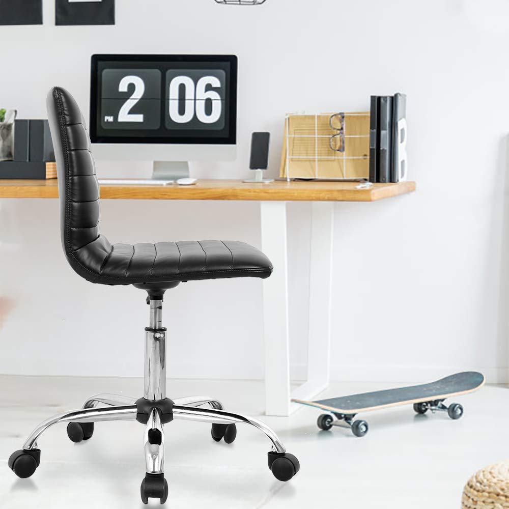 RIMIKING Mid Back Armless Leather Vanity Chair Computer Chair Task Chair Desk Chair Swivel Home Office Chair, Adjustable Height, White