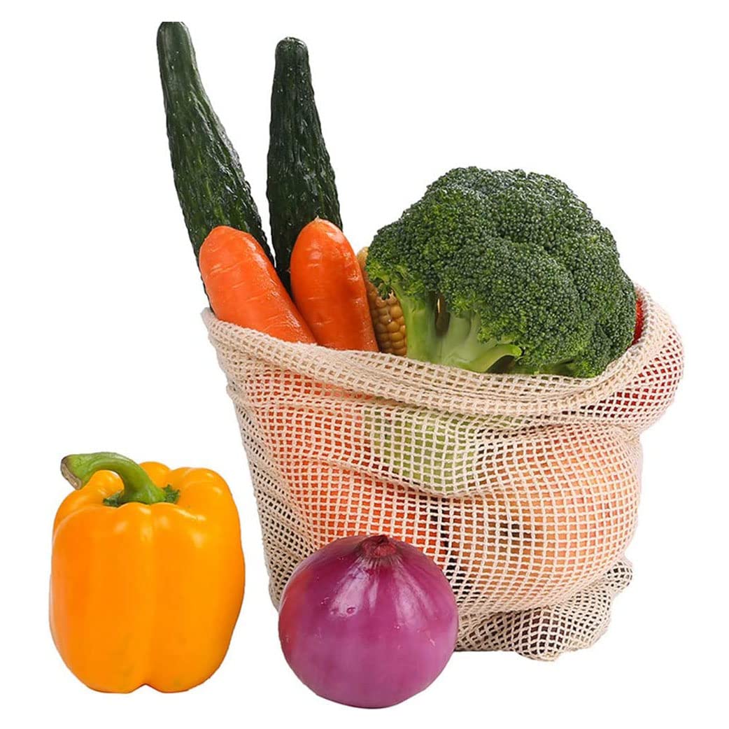 Reusable Mesh Shopping Bag, Supermarket Eco-Friendly Cotton Bag Pump Or Drawstring Bag of Vegetables, 10 Storage Bags,43CM