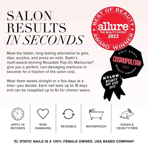 Static Nails Reusable Pop-On Manicure Set, Non-Damaging Glue-On Nails (At The Ivory Almond) - False Nails with Static Nail Glue, Nail Set, Fake Acrylic Press On Nails