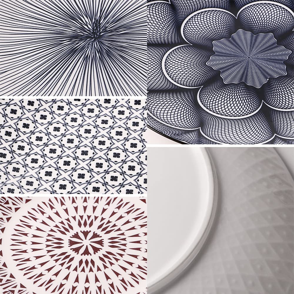 Y YHY 10β Ceramic Plates, Porcelain Dinner Plates Set of 4 for Salad, Pasta, Appetizer, Dessert - 4 Pattern for Thanksgiving & Christmas, Dishwasher & Microwave Safe