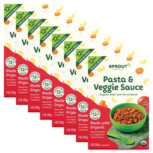 Sprout Organic Baby Food, Toddler Meals, Macaroni Pasta with Vegetarian Tomato Sauce, 5 Oz Bowl (8 Count)