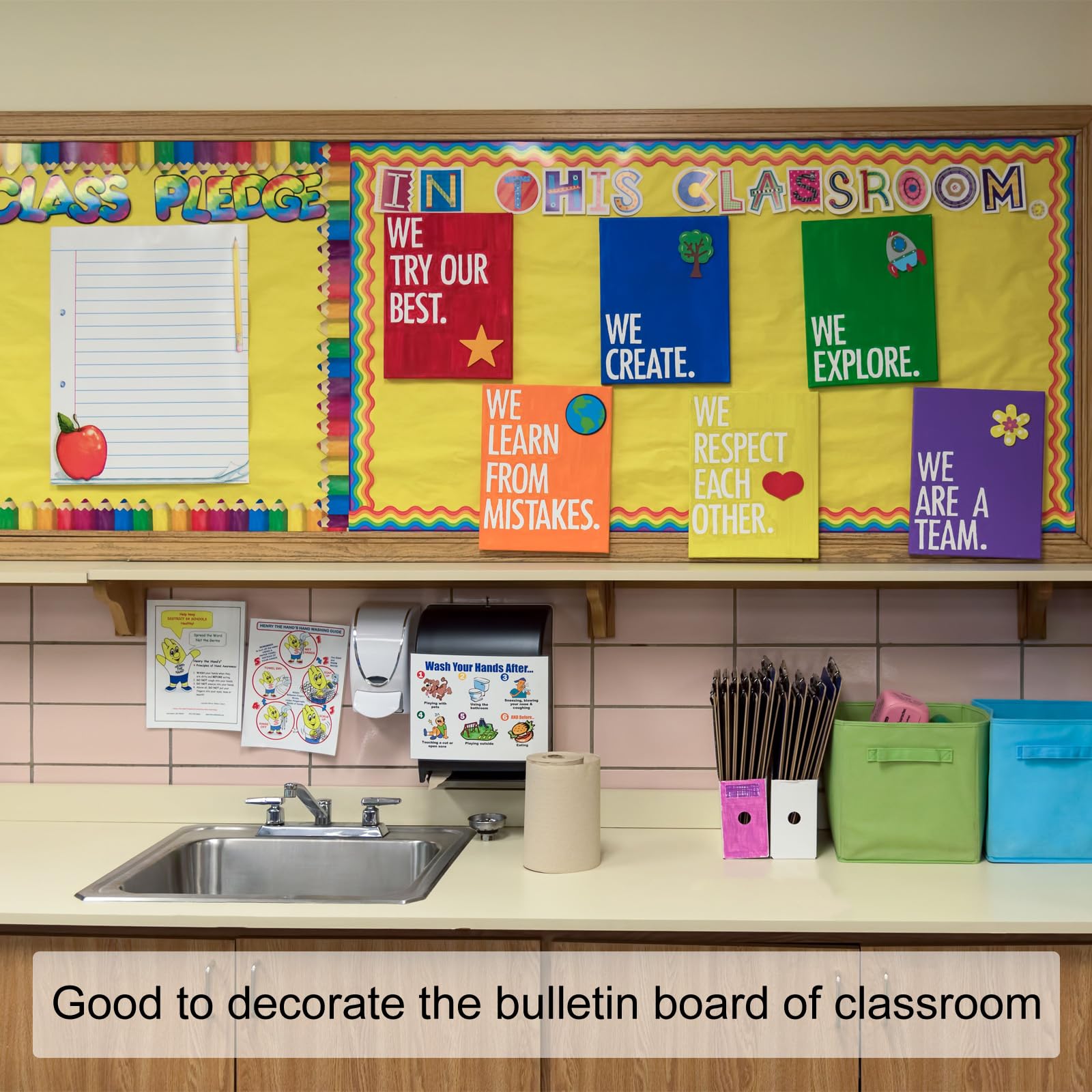 PATIKIL 3" x 13" Bulletin Board Border, 60 Pack Scalloped Trim Strips Wall Decor for Locker Classroom Cork Poster Black Board White Chalkboard, Shine Gold