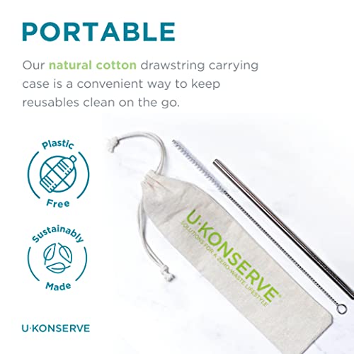 U-Konserve Stainless Steel Straws 8.5" (Set of 2) - Metal Straws - Reusable Drinking Straws - Dishwasher Safe - Eco Friendly, Plastic Free and BPA Free