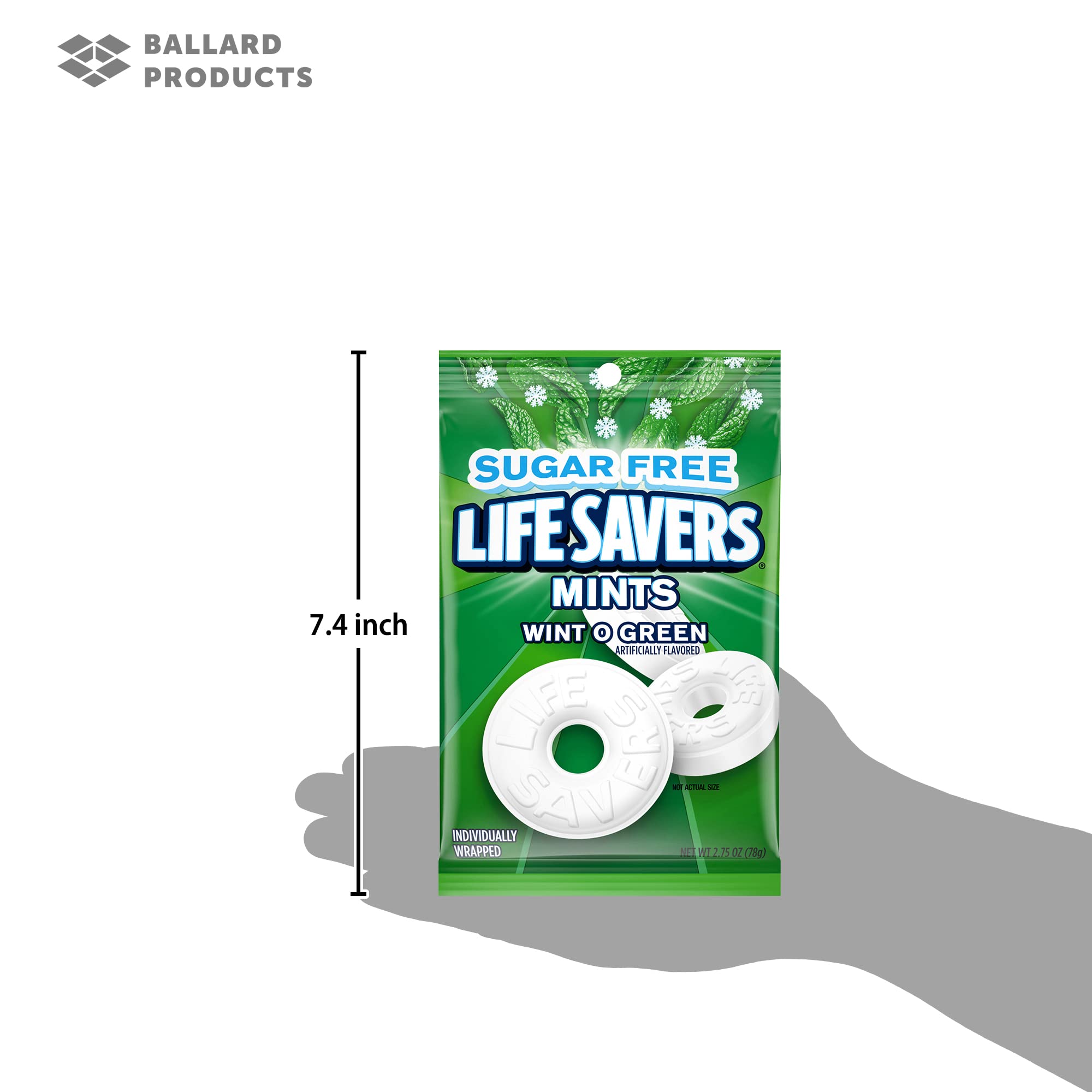 Sugar Free Lifesavers Mints Variety Pack - Sugar Free Lifesaver Mints - 2 Flavors - Life Savers Wint O Green and Life Savers Pep O Mint - Bundle with Ballard Products Pocket Bag (2 Pack)