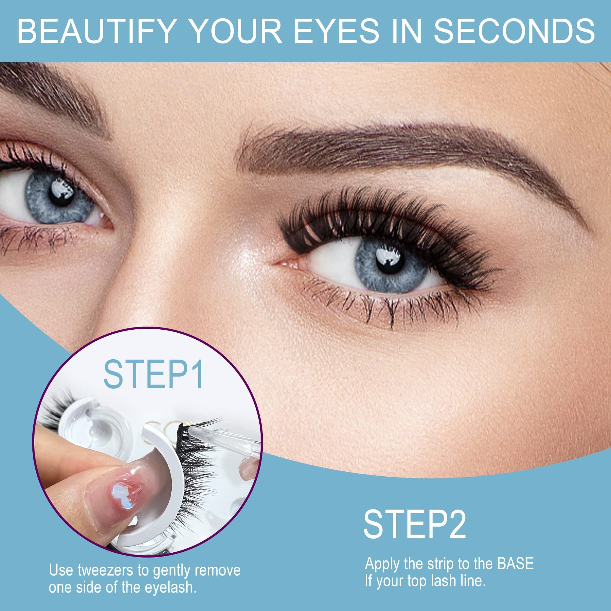 SQYlashes Glueless Lashes, Adhesive Lashes no Glue, Stick on Lashes, Self Adhesive Eyelashes Natural Look, Reusable and Waterproof (Black Color, 3 Pairs)