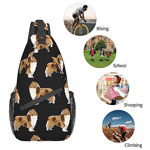 Supdreamc Ultra Lightweight Sling Shoulder Backpack Shoulder Crossbody Bag Chest Pack Multipurpose Anti-Theft Daypack for Outdoors Camping Hiking Trekking, Rough Collie Dog Art