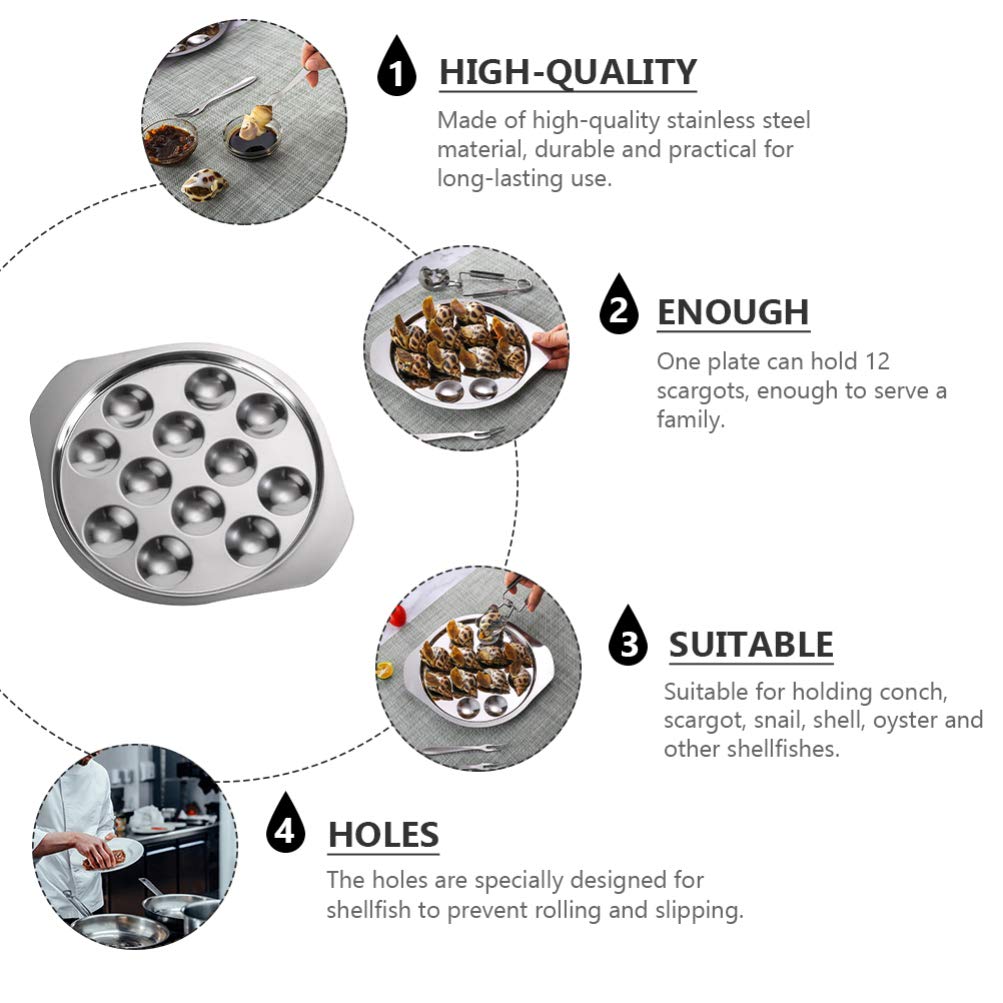 YARNOW 2pcs Stainless Steel Escargot Plates Dishes 12 Compartment Holes Escargot Baking Dishes for Snail BBQ Mushroom Silver