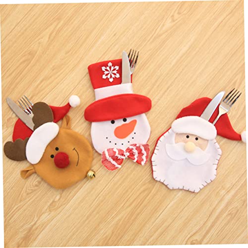 YARNOW 6pcs Christmas Snowman Elk Cutlery Set Stocking Holder Stand Dining Room Decor for Table Hanging Stocking Spoon Bag Tableware Organizer Elk Decor Party Supplies Pocket Elder