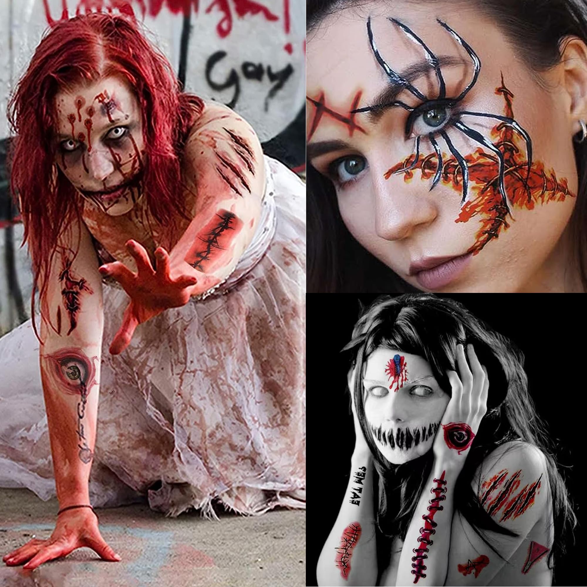 ROSSENZURA Halloween Zombie Makeup, 24 sheets Zombie Tattoos, Zombie Makeup Kit, Halloween Makeup Kit for Women Men Halloween Party Cosplay