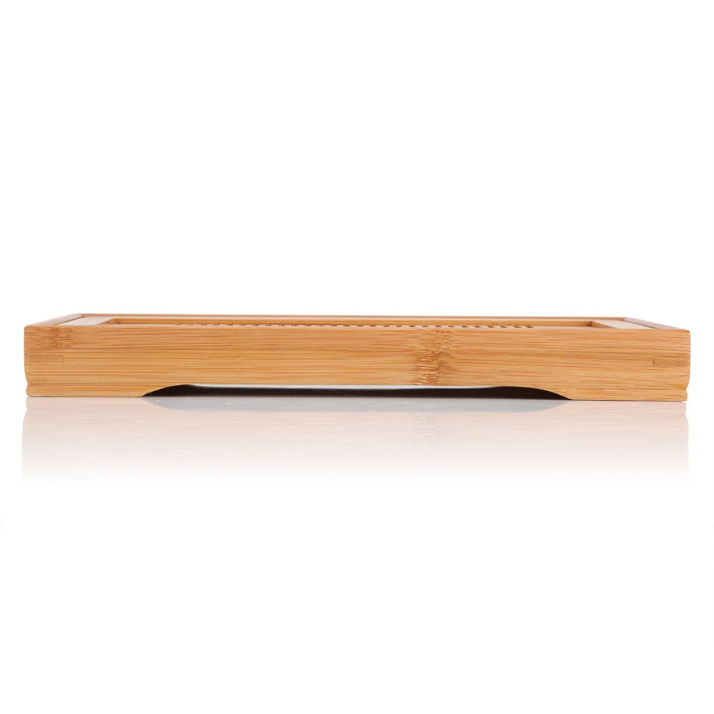 Zyyini Bamboo Tea Tray, Simple Tea Tray Premium Organic Multi-Functional Mini Bamboo Chinese Kongfu Tea Serving, Serving Tray Box Reservoir & Drainage Type for Teahouse