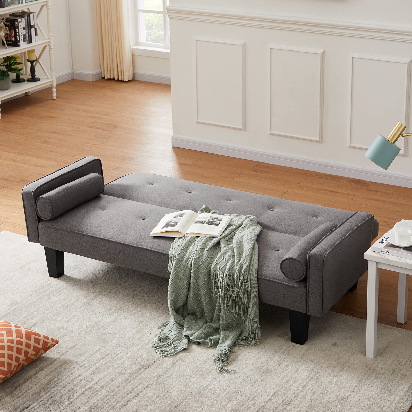 Recaceik Modern Futon Sofa Bed, Convertible Folding Sofa Couch LoveSeat Couch Living Room Folding Sleeper with 2 Pillows Furniture for Small Apartment, Space, Home