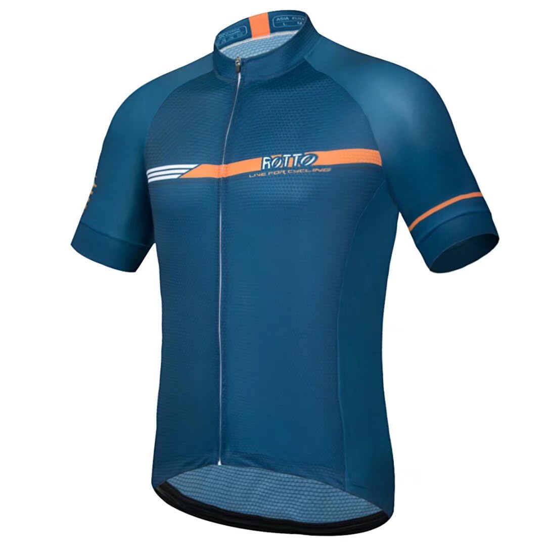 ROTTO Mens Cycling Jersey Short Sleeve Bike Shirt with Rear Pockets Stripe Series