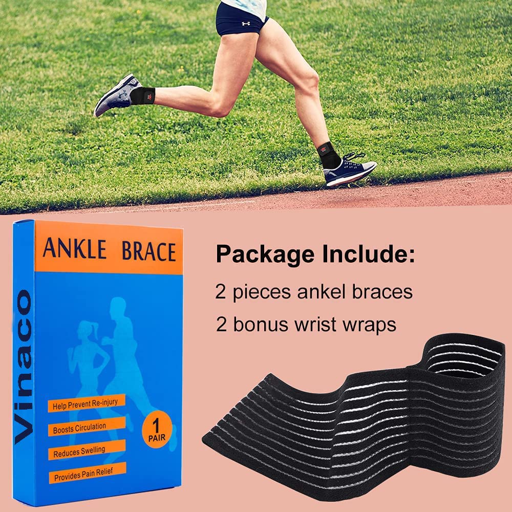 Vinaco 2 Pack Breathable & Strong Ankle Brace for Sprained Ankle, Stabilize Ligaments, Prevent Re-Injury for men & women with Adjustable Wrap, ankle support for men