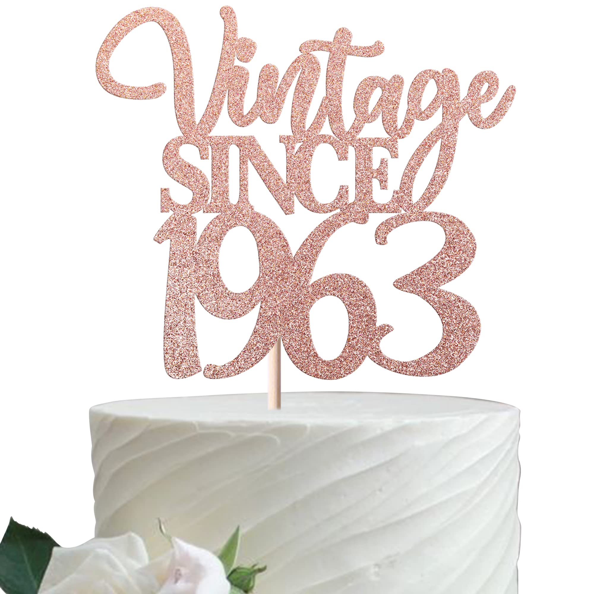 Rsstarxi 1 Pack Vintage Since 1963 Cake Topper Glitter Sixty Cheers to 60th Birthday Cake Pick for Happy 60th Birthday Wedding Anniversary Party Cake Decorations Supplies Rose Gold