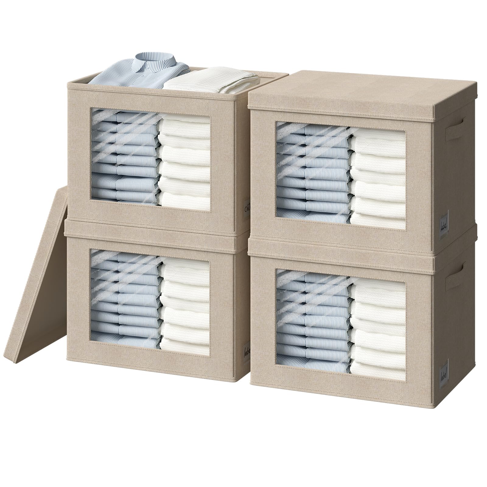 Storage Bins with Lids,Transparent Window Fabric Storage Boxes,Foldable Storage Baskets with Handles,closet organizers and storage bins for Clothes