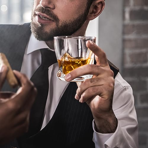 YUFDA Whiskey Glasses, 7 oz Bourbon Glasses Set of 4 Square Bottom, Old Fashioned Glass for Drinking Cocktail Scotch Cognac, Luxury Whiskey Gifts for Men Rocks Glasses