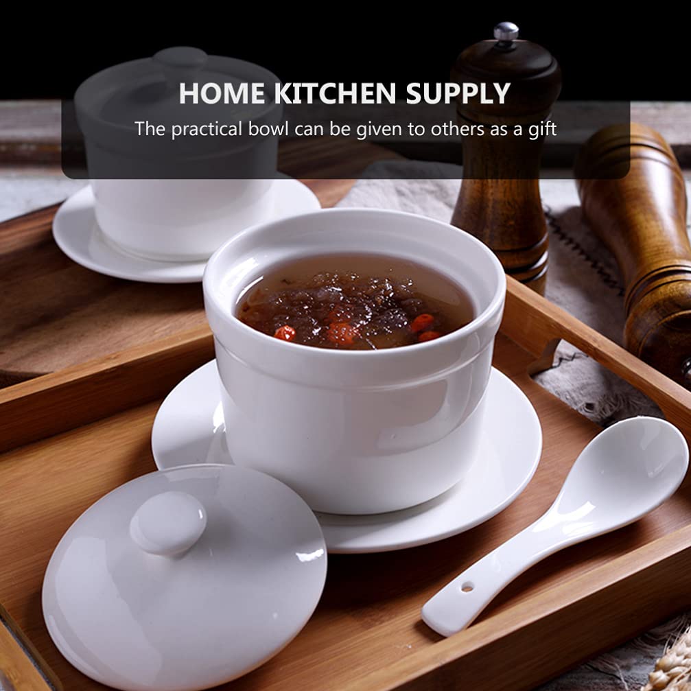 YARDWE Custard Cups Custard Cups Ceramic Stew Pot With Lid Steam Soup Bowl Small Steaming Cup for Home Kitchen Egg Custard Medicinal Birds Nest Tonic 4Inch Soup Cups with Lids Egg Custard Cups