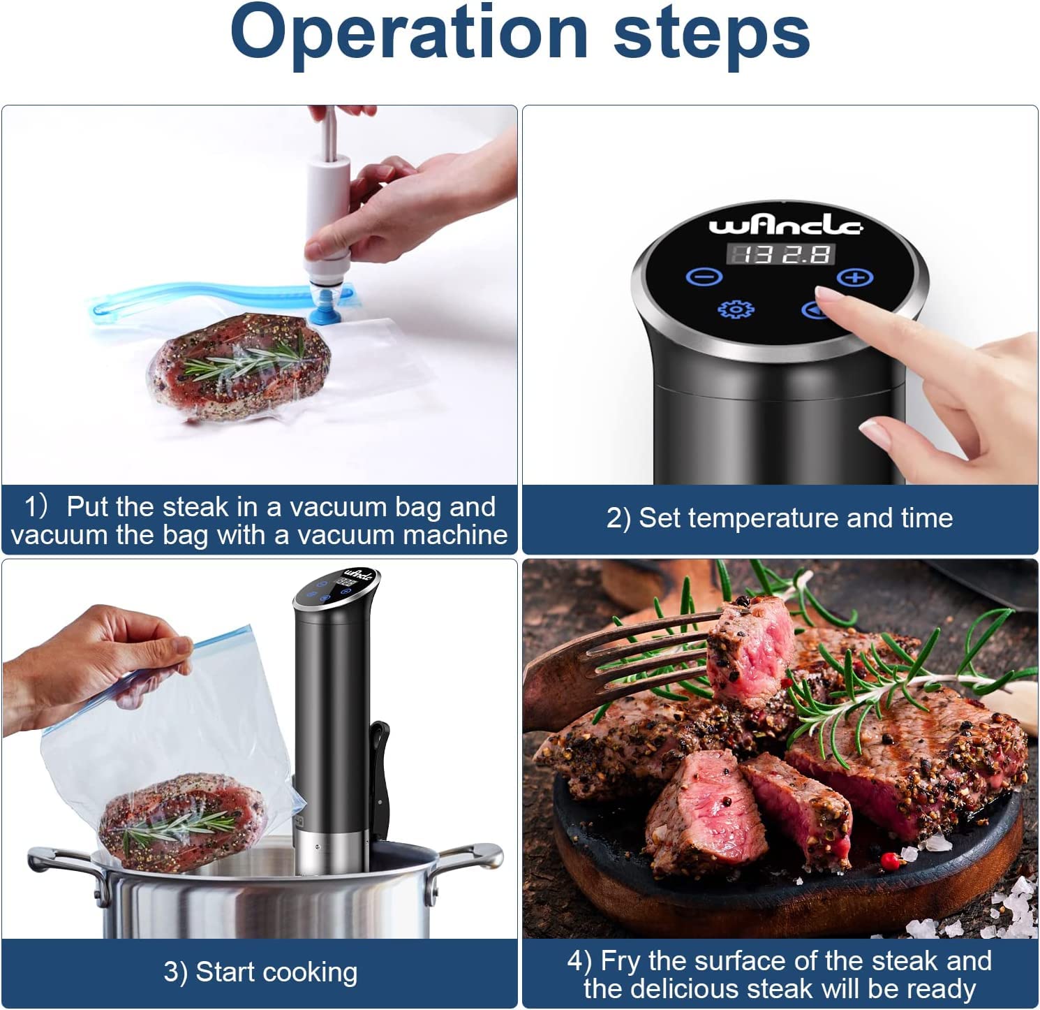 Sous Vide,Wancle Sous Vide 1100W Hight Power IPX7 Waterproof Precision Cooker Immersion Circulator, Small Size, Easy to Store (Sous Vide+Cookbook)
