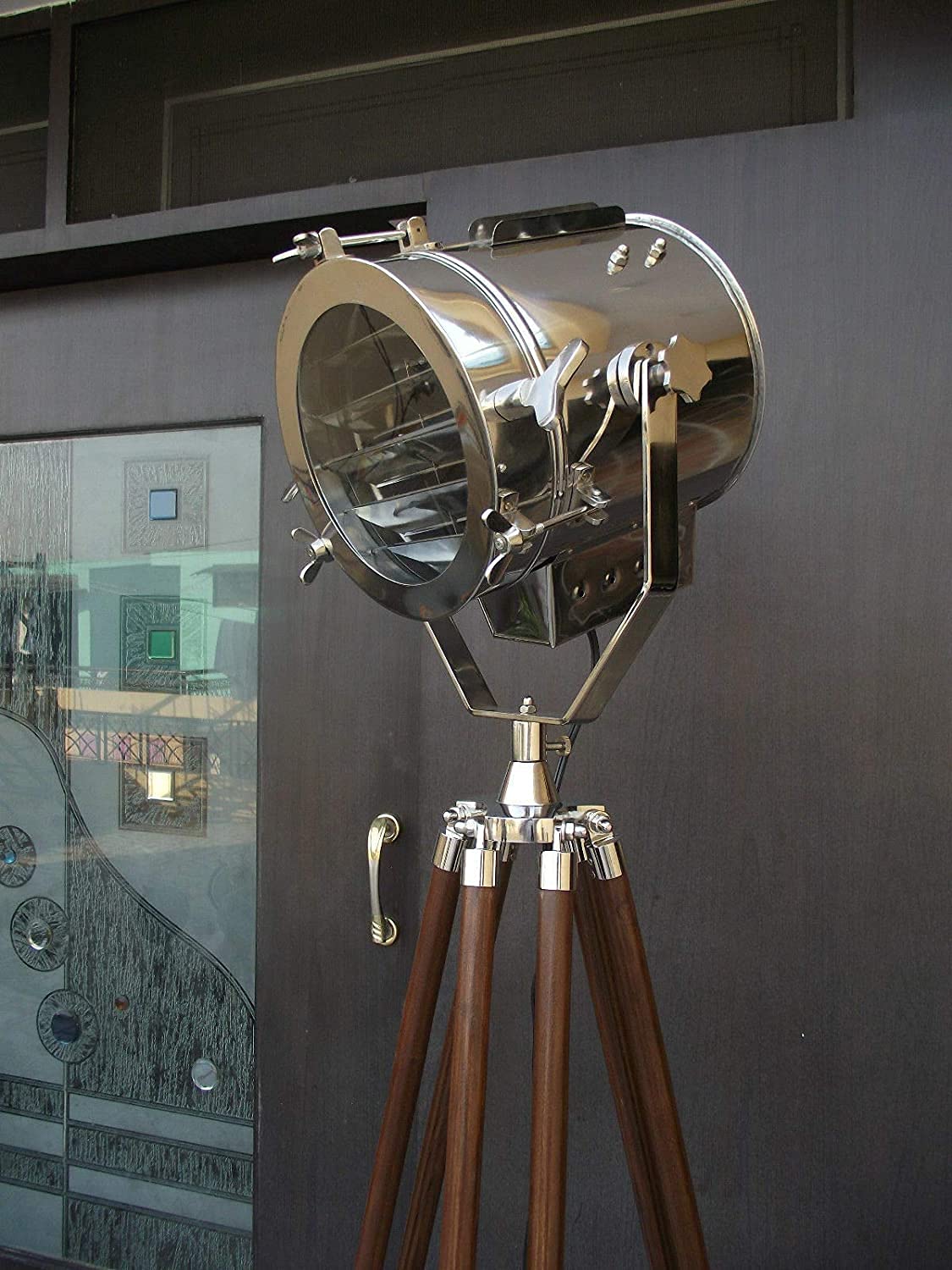 Vintage Marine Nautical Industrial Spotlight Floor Lamp Tripod Stand Hollywood Floor Lamp for Living Room Bedroom, Vintage Spotlight Reading Lamp，Nautical Searchlight Floor Lamp for Office, Cinema,