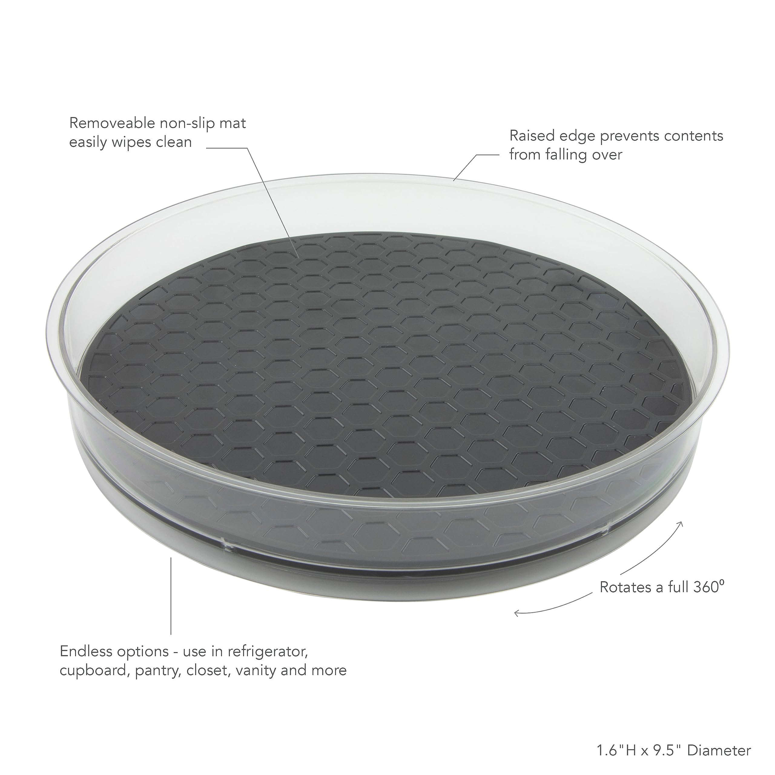 Spectrum Hexa Medium Lazy Susan - Set of 2 - Revolving Storage Tray for Refrigerator, Pantry, Cabinet, Table, & Shelf Organization/Perfect for Spices, Condiments, Produce, & More