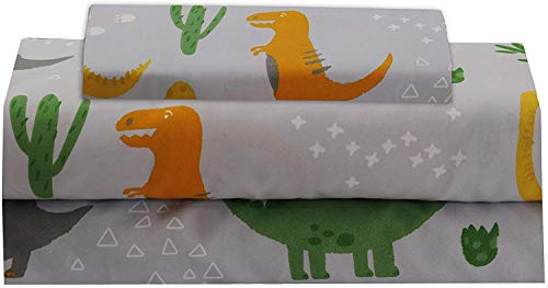 Sheet Set Kids Dinosaur Green Orange Yellow Grey Cactus Plants New # Dinosaur (Queen)