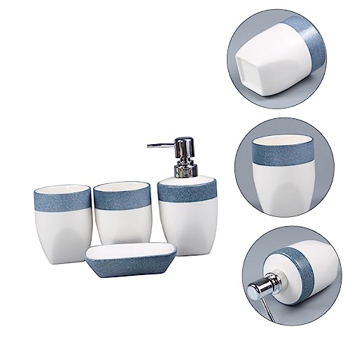 STOBAZA 1set Bathroom Four Piece Set Liquid Containers Compose Containers Portable Bath Liquid Pump Dispenser Bath Tray Bathroom Bath Accessories Soap Toothbrush Lotion Ceramics