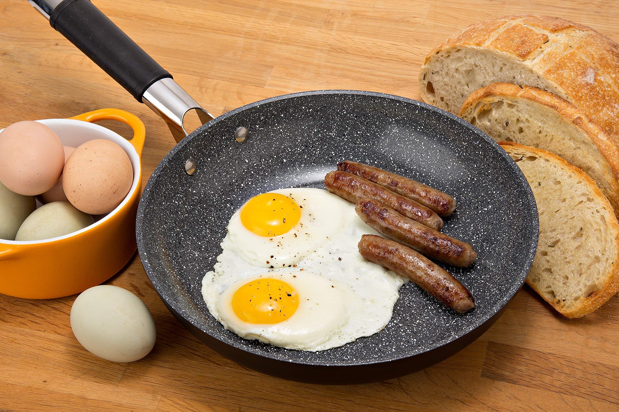 Vesuvio Ceramic Coated Nonstick Cookware, 3-Pack Bundle: Frying Pan, 9.5 Inch | 3 Quart Nonstick Sauce Pan with Oven Safe Glass Lid | 5 Quart Dutch Oven Stock Pot with Oven Safe Glass Lid