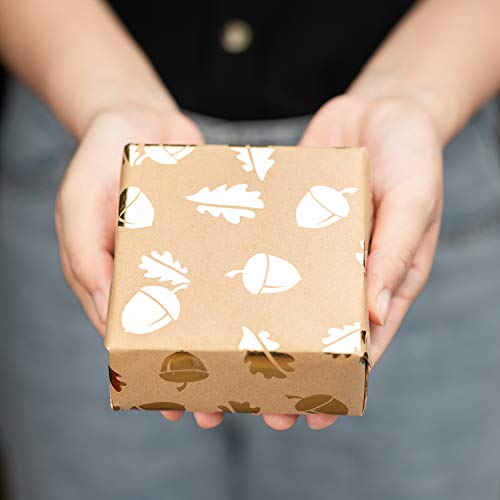 RUSPEPA Wrapping Paper Roll Sheets Kraft Paper - Pumpkin and Maple Leaf Autumn Design Gold Foil - 17.5 x 30 inches Each Sheet, Total of 6 Sheets Packed in 1 roll