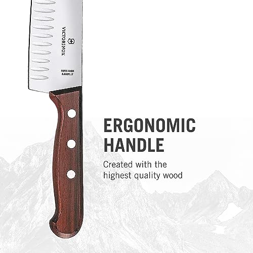 Victorinox 6.9050.17KG Modern Santoku Knife with Granton Blade, 7", Walnut Wood