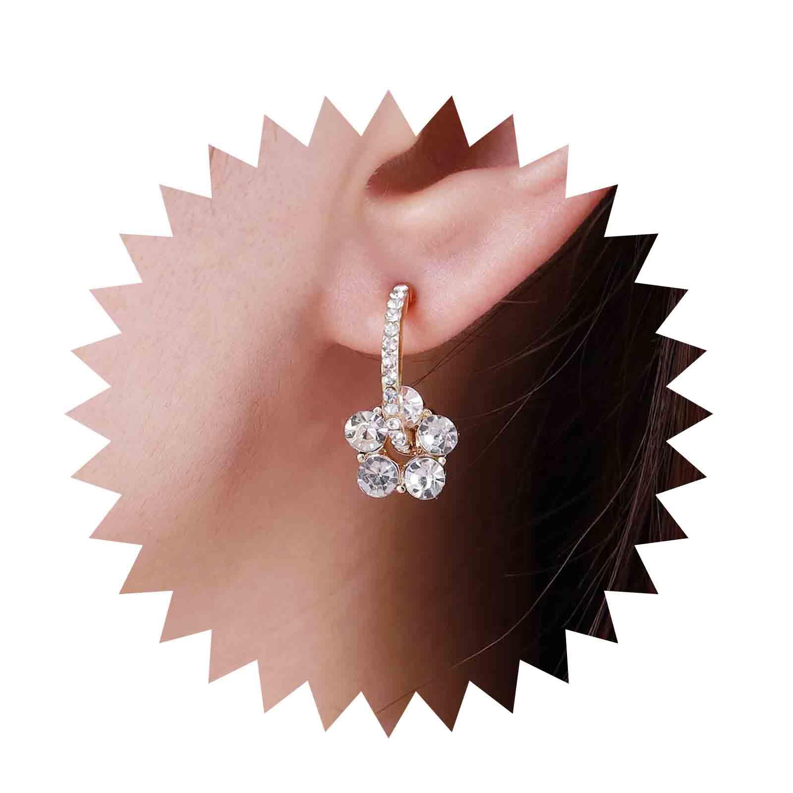Sttiafay Vintage Rhinestone Flower Drop Earrings Crystal Flower Stud Earrings Gold Cz Hoop Earrings Sparkly Crystal Wedding Earrings Jewelry for Women and Girls