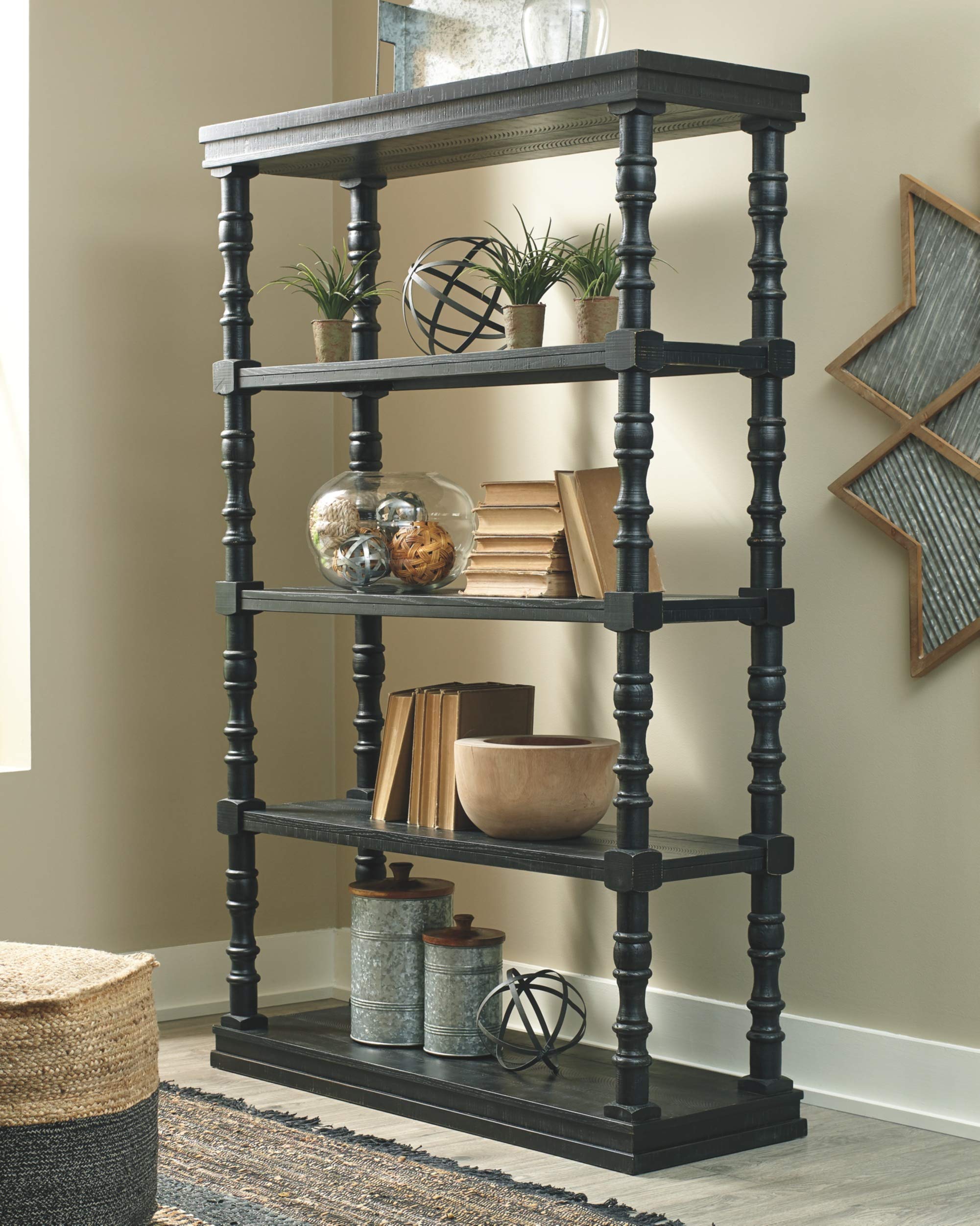 Signature Design by Ashley Dannerville Rustic Cottage 4-Tier Wood Bookcase, 74", Black
