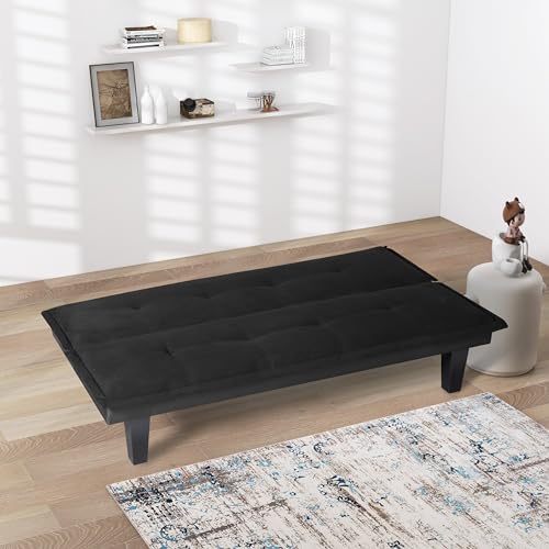 Penifun Sofa Bed, Sleeper Futon, Memory Foam Couch Convertible Loveseat for Compact Living Spaces Offices Apartments Dorm Bonus Room, Black