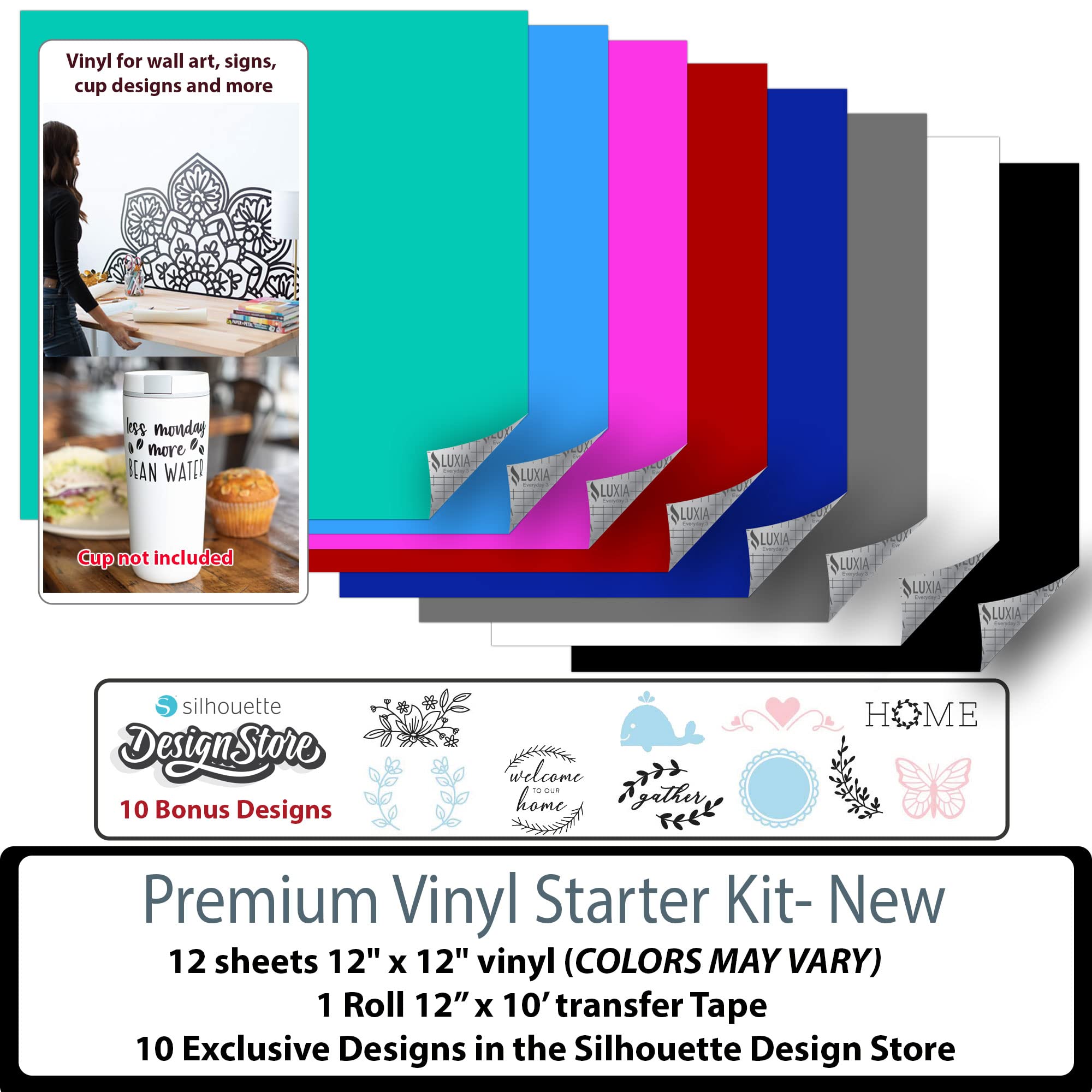 Silhouette Cameo 4 Black Bundle with Vinyl Starter Kit, Heat Transfer Starter Kit, 2 Autoblade-2, CrafterCuts Vinyl Tool Kit, 120 Designs, and Access to Ebooks, Tutorials, Classes.