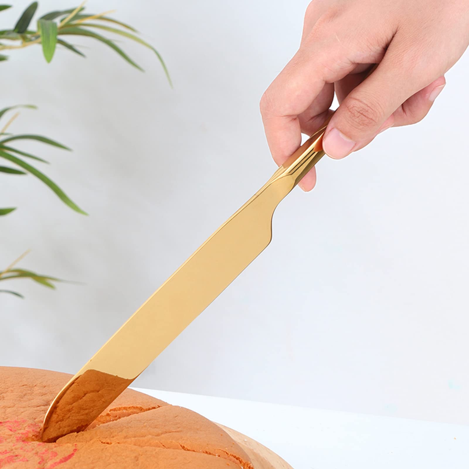 YOJOB Wedding Cake Knife and Server Set, Simple Style Cake Cutting Set, Pastry Pie Server for Wedding, Birthday, Parties, Events (Gold)